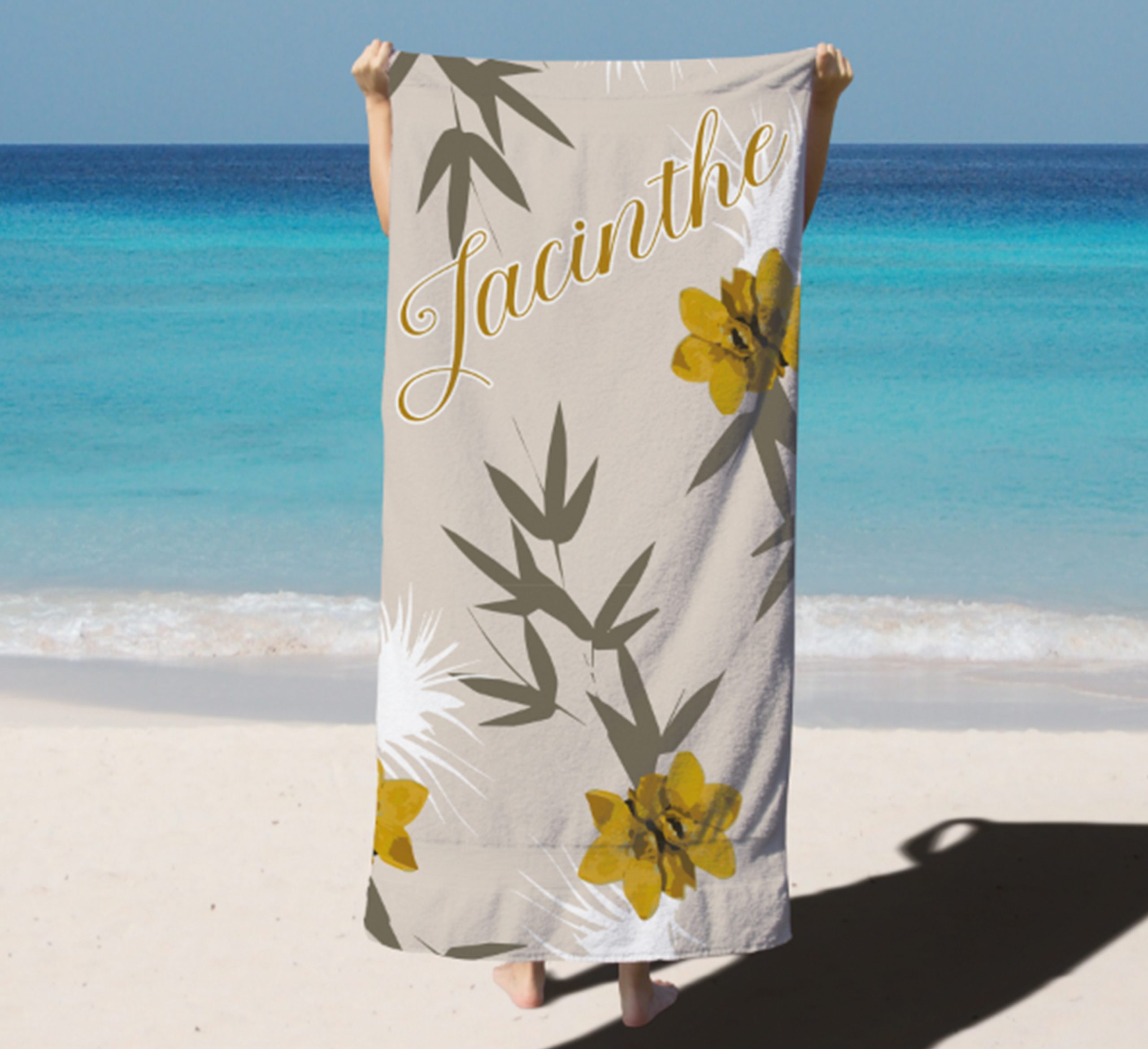 Serviette de plage personnalisée - Fleur jaune - Cadeau Québec
